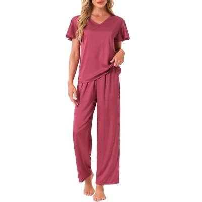 Inspire Chic Womens Sliky Satin Loungewear V Neck Short Sleeve Tops