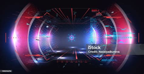 가상 현실 미래지향적인 Vr 헤드업 디스플레이 디자인 공상 과학 헬멧 Hud Gui Ui 데이터 속도계 및 통계 패널이 있는 미래지향적인 디스플레이 비디오 게임에 대한 스톡