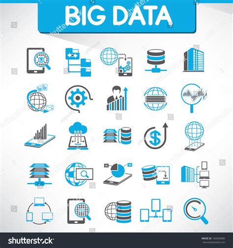 big data icons set and web analytics icons set stock vector