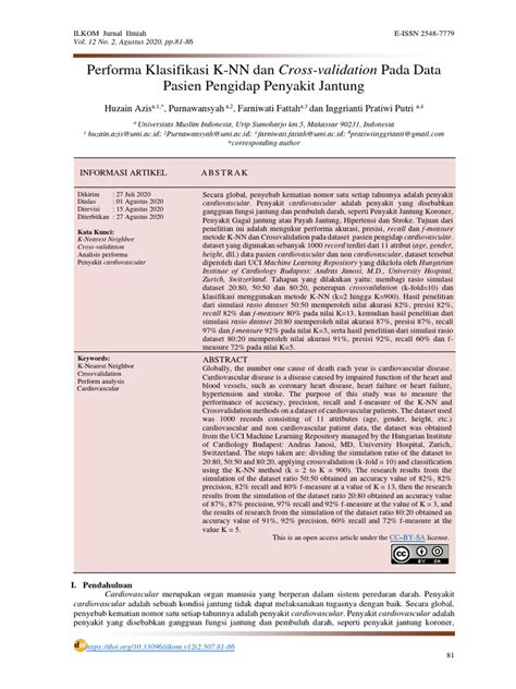 Performa Klasifikasi K Nn Dan Cross Validation Pad Pdf Sains And Matematika