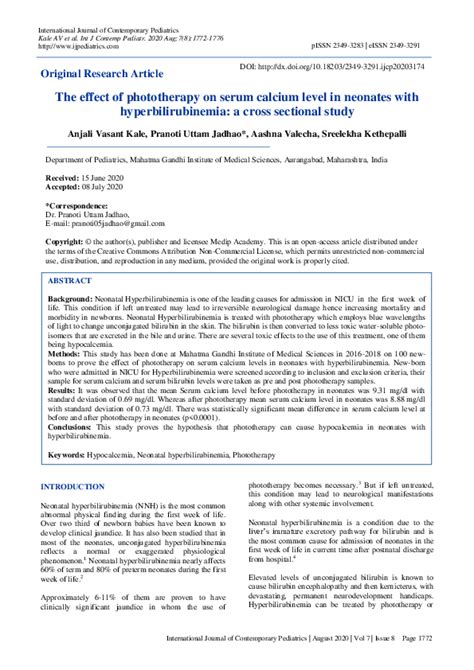 Pdf The Effect Of Phototherapy On Serum Calcium Level In Neonates With Hyperbilirubinemia A