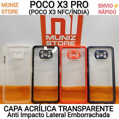 Capa Poco X Pro Nfc India Xiaomi Case Acril Ca Transparente Com Lateral Emborrachada Capinha