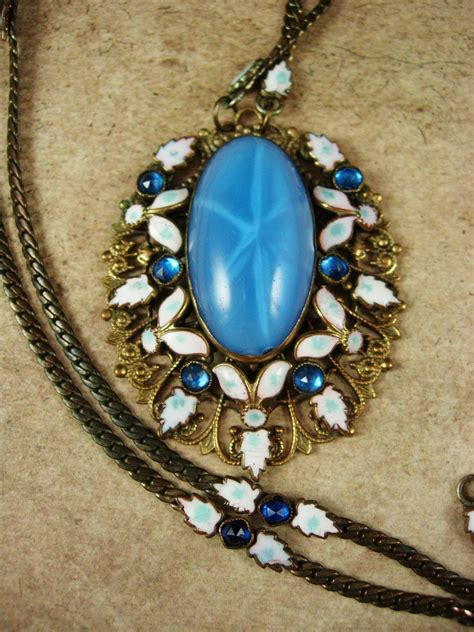 Czech Necklace Vintage Max Neiger 1920 Art Deco Blue Enamel Glass