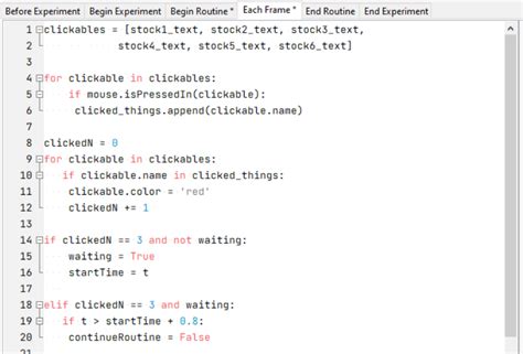 click on and off text component coding psychopy