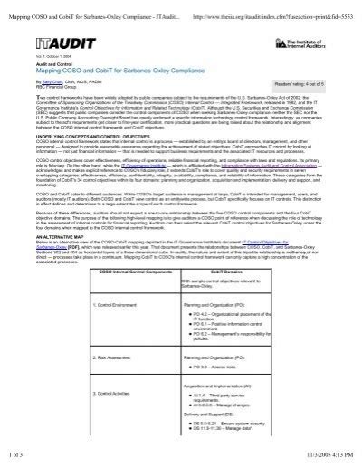 Mapping COSO And CobiT For Sarbanes Oxley Compliance ITAudi