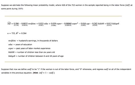 Suppose We Estimate The Following Linear Probability Chegg