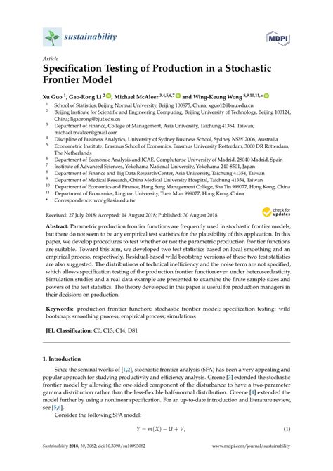 Pdf Specification Testing Of Production In A Stochastic Frontier Model