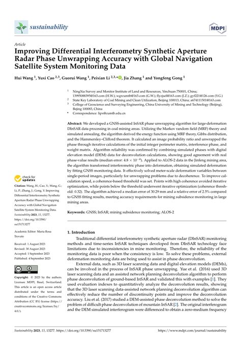 Pdf Improving Differential Interferometry Synthetic Aperture Radar Phase Unwrapping Accuracy