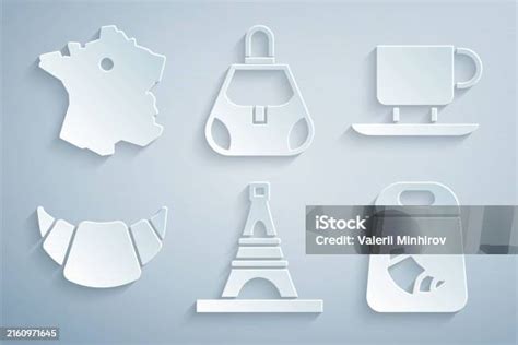 세트 에펠 탑 커피 컵 크루아상 패키지 핸드백 및지도 프랑스 아이콘 벡터 0명에 대한 스톡 벡터 아트 및 기타 이미지 0명 3월 3차원 형태 Istock