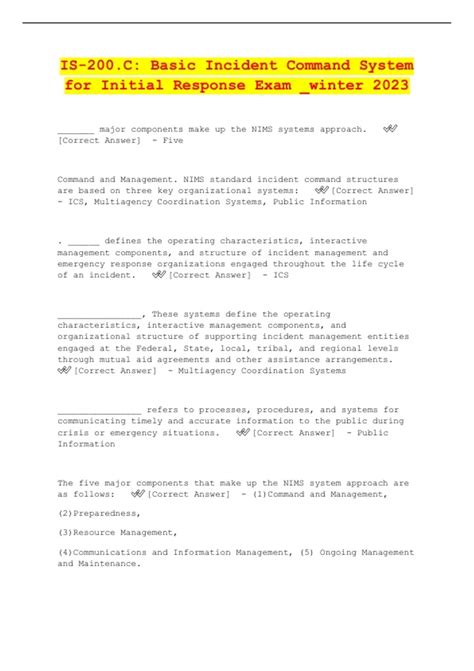 IS C Basic Incident Command System For Initial Response Exam Winter IS C
