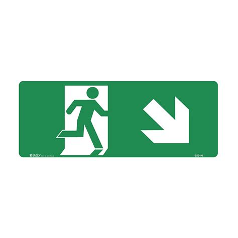 Exit Evacuation Sign Running Man Right Arrow Down Mm X Mm Luminous Metal Seton Australia