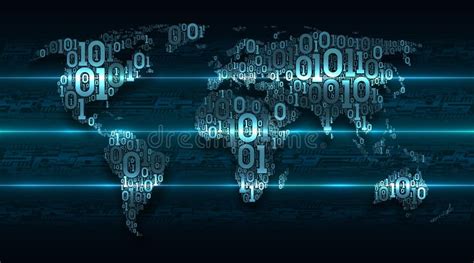 World Map With Continents From A Binary Code With A Background Of