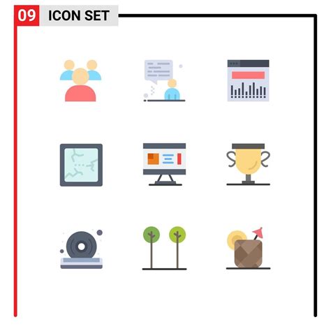 Set Of 9 Vector Flat Colors On Grid For Achievements Design Web