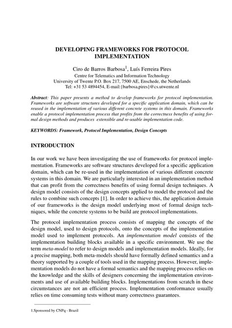 Pdf Developing Frameworks For Protocol Implementation