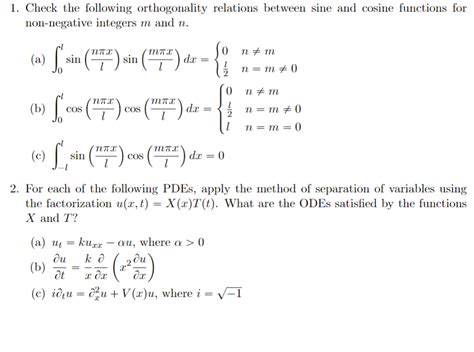 Solved Check The Following Orthogonality Relations Chegg