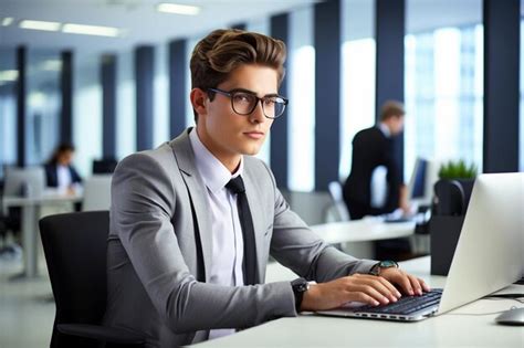 Premium Ai Image Business Man Using Laptop Over Desk