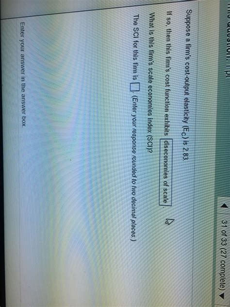Solved Suppose A Firms Cost Output Elasticity Ecis 283