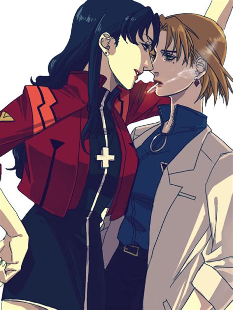 Safebooru 2girls Akagi Ritsuko Blonde Hair Cigarette Earrings Elina