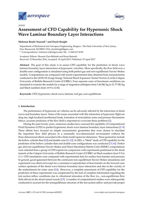 pdf assessment of cfd capability for hypersonic shock wave laminar