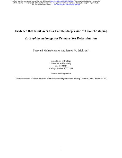 Pdf Evidence That Runt Acts As A Counter Repressor Of Groucho During Drosophila Melanogaster