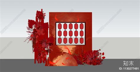 新中式花艺灯笼美陈su模型下载【id1130277491】知末su模型网