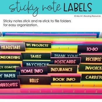 File Folder Sticky Note Labels EDITABLE By Miss M S Reading Resources