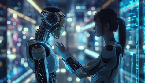 3d Rendering Couple Cyborgs Male And Female Robot Relationship Concept