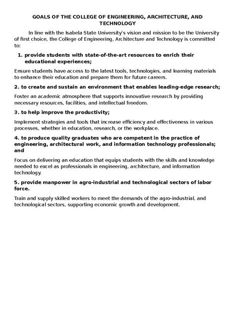 Goals Of The College Of Engineering Goals Of The College Of