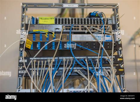 View Of Technical Computer Room With All Cable Connections Sweden Stock Photo Alamy