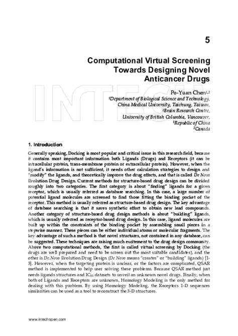 Pdf Computational Virtual Screening Towards Designing Novel Anticancer Drugs