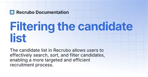 filtering the candidate list recrubo documentation