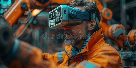 Engineer Using A Vr Headset To Operate Robotic Arms In A High Tech