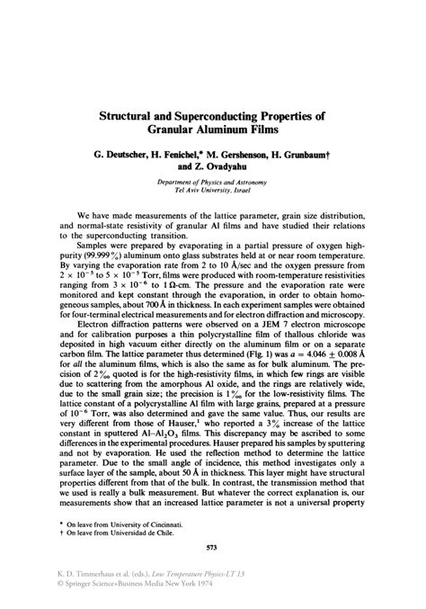 Pdf Structural And Superconducting Properties Of Granular Aluminum Films