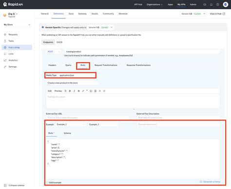 hub listing definitions tab