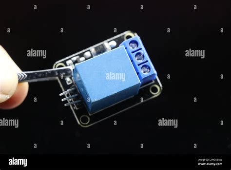 Single Channel Relay Module Isolated On Black Background Electronic Relay To Control High