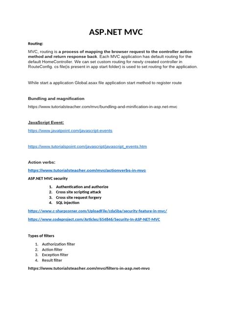 Key Point In Aspnet Mvc Pdf Technology And Engineering