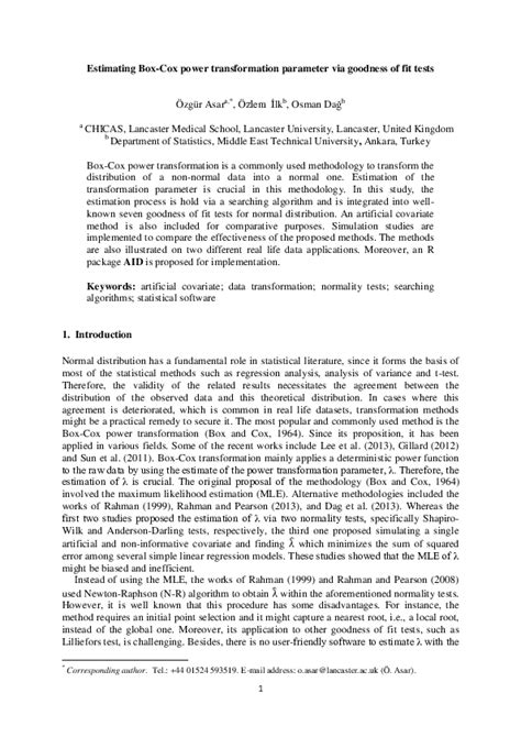 pdf estimating box cox power transformation parameter via goodness of