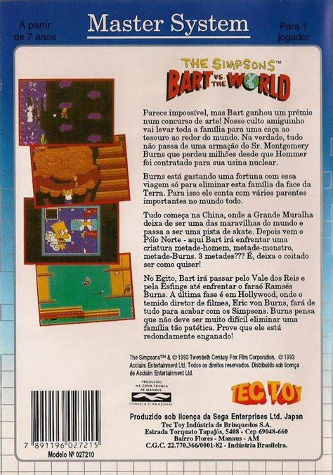 The Simpsons Bart Vs The World Box Shot For Sega Master System Gamefaqs