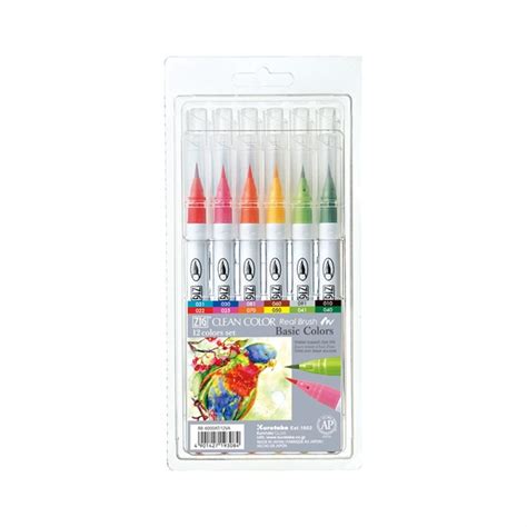 Zig Clean Color Real Brush Marker Set 12 Pkg Basic Colors