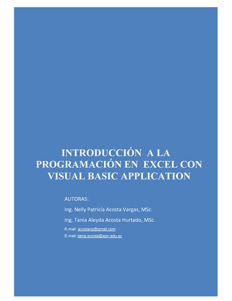 Introducción en Excel con VBA - VISUAL BASIC APPLICATION INTRODUCCI”N A LA PROGRAMACI”N EN EXCEL ...