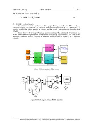 Modeling And Simulation Of Fuzzy Logic Based Maximum Power Point Tracking MPPT For PV