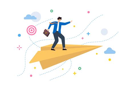 Flat Illustration Of Person Riding Paper Airplane Symbolizing Flexible