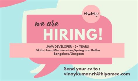 Vinaykumar R H On Linkedin Hiyamee Hiring Opening Javadeveloper Exp Bangalore Gurgaon