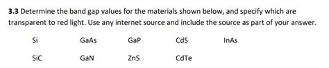 solved 3 3 determine the band gap values for the materials