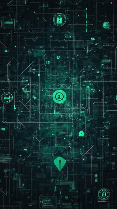 Abstract Green Digital Security Network With Padlocks And Keyholes Stock Illustration