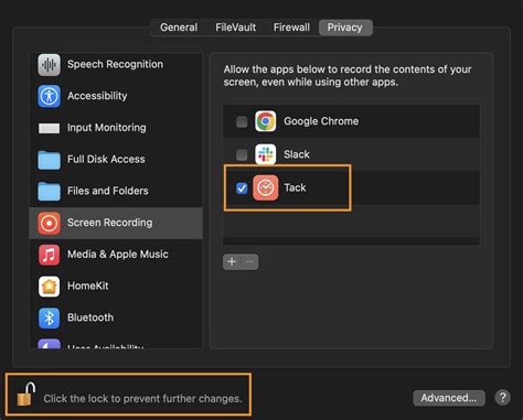 how to give tack screen capture permissions on macos tack