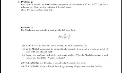 Solved 2 Problem 2 Use Matlab To Find The Two Intersection