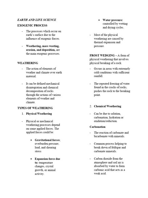 Earth And Life Science 2nd Grading Reviewer Pdf Magma Weathering