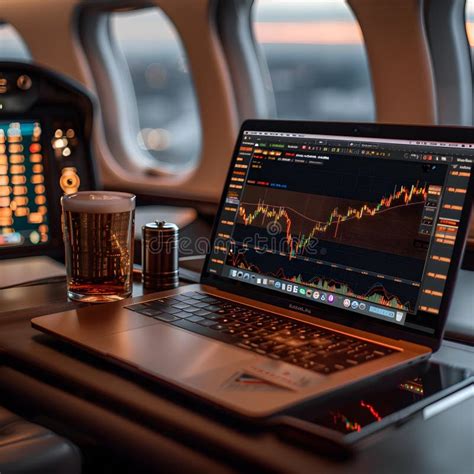 forex chart on a mac laptop while trading in a private jet stock