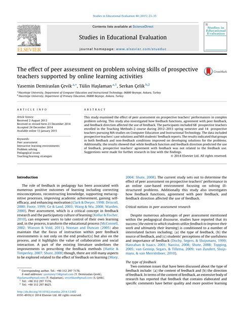 Pdf The Effect Of Peer Assessment On Problem Solving Skills Of Prospective Teachers Supported